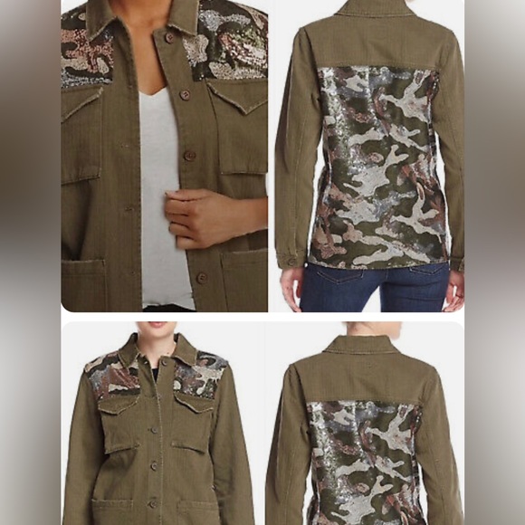 one 5 one | Jackets & Coats | Army Green Denim Sequined Camo Jacket ...